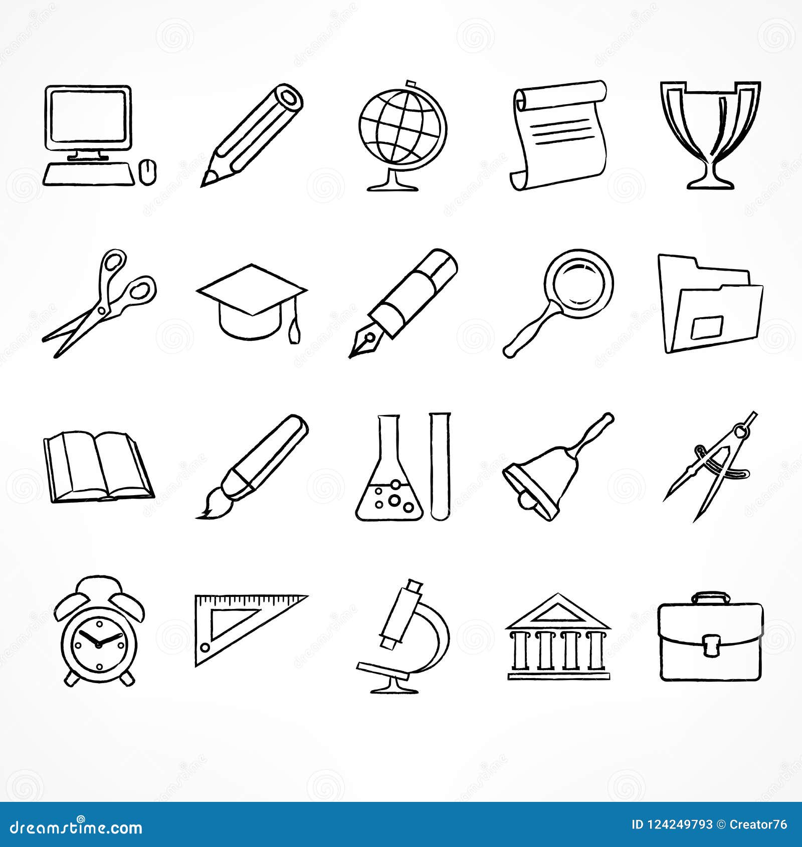 Set of Linear School Icons on White Stock Vector - Illustration of tube ...