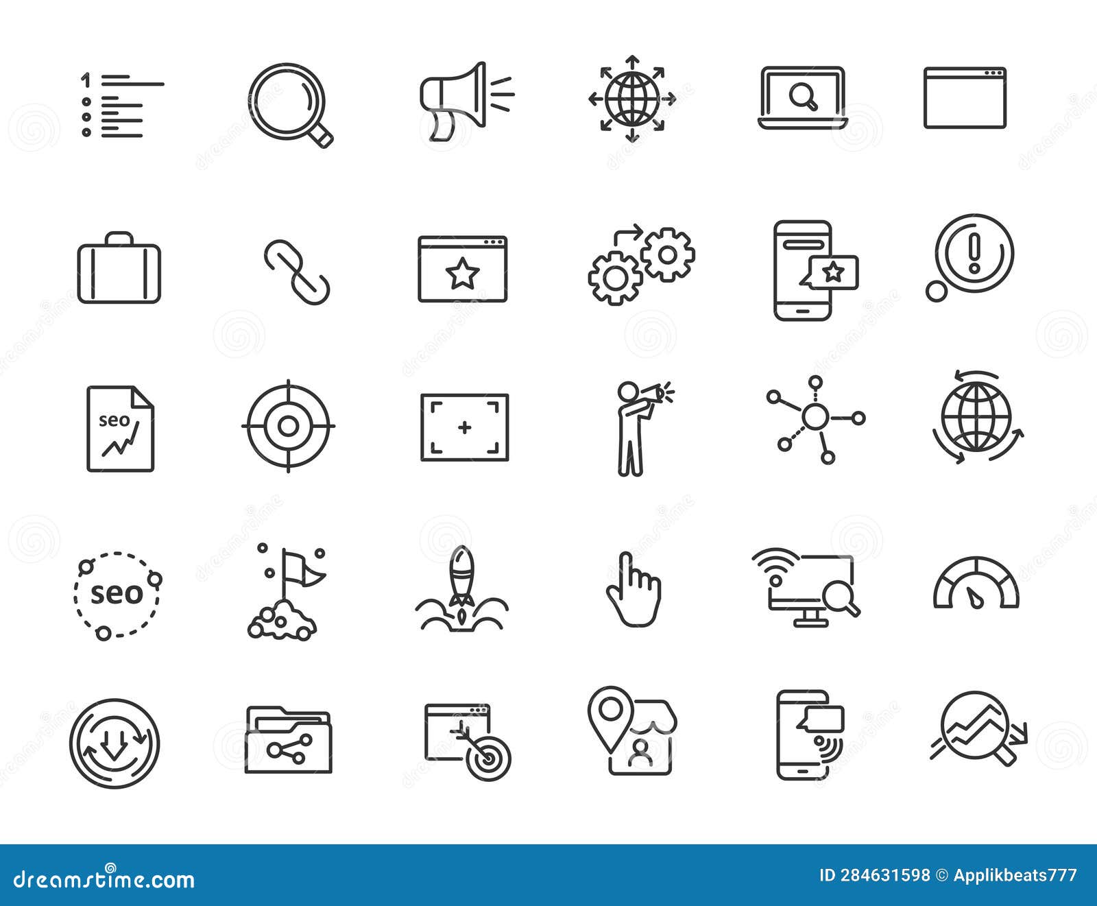 Set of Linear Seo Icons. Promotion Icons in Simple Design Stock Vector ...