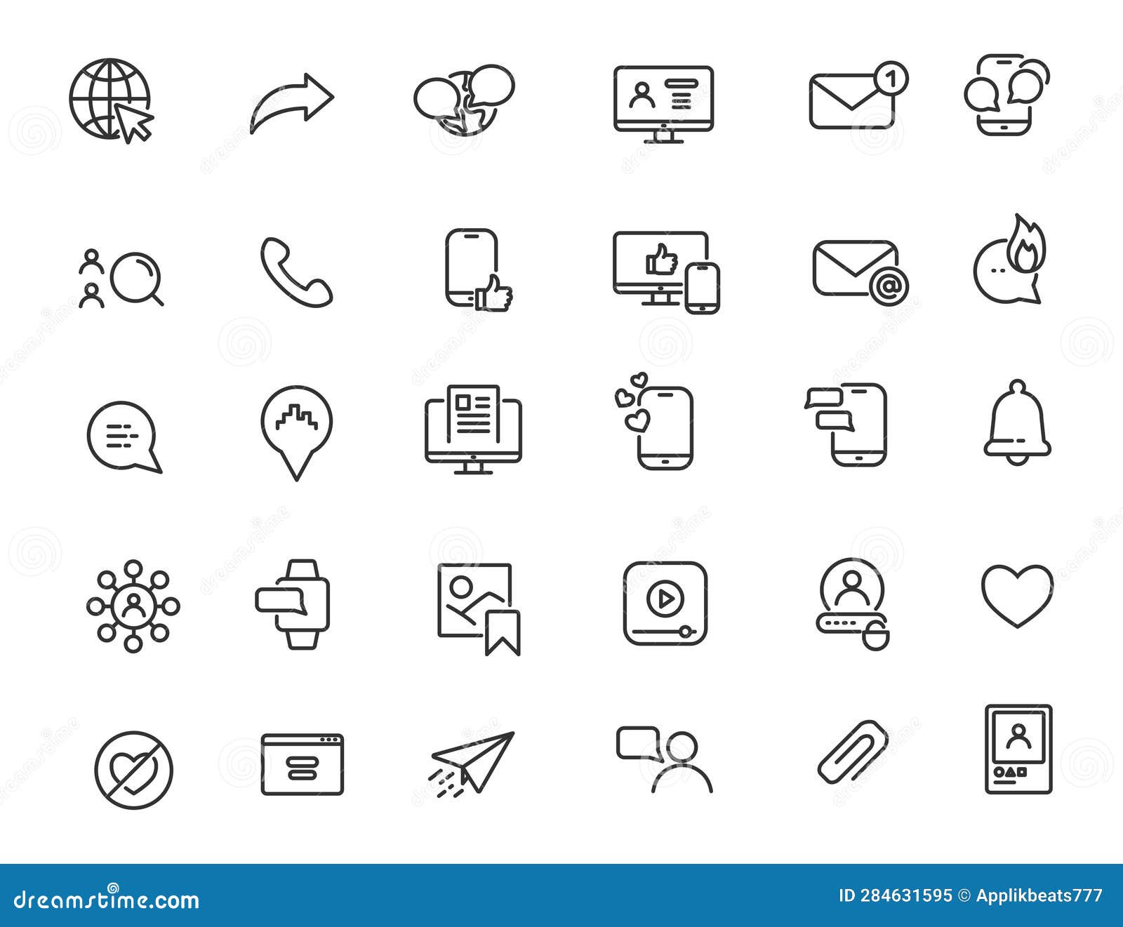 Set of Linear Social Media Icons. Internet Icons in Simple Design Stock ...