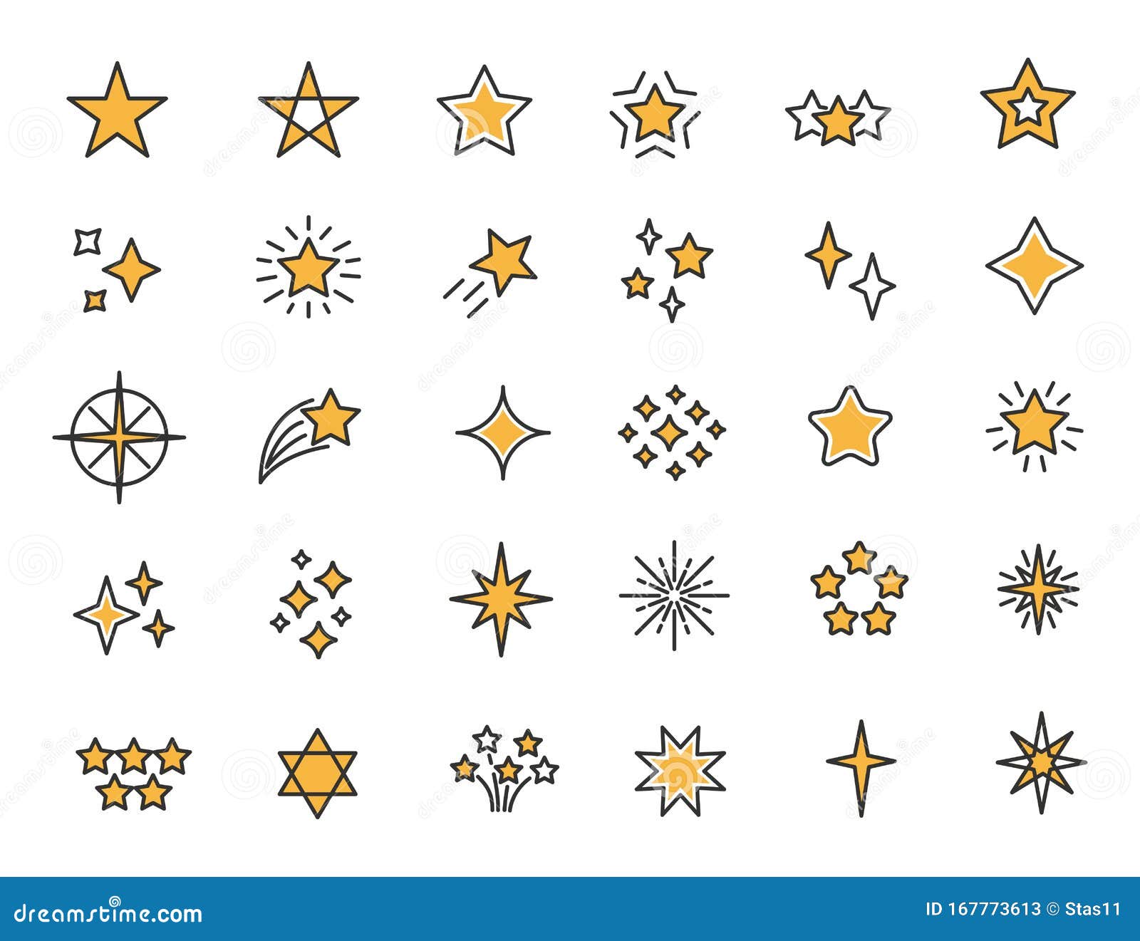 Set of Linear Stars Icons. Stars Twinkle Icons in Simple Design Stock ...