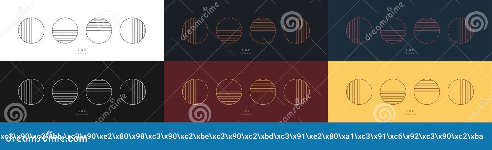 Set of Linear Sun Logos. Daylight Source. Modern Minimalistic Style ...