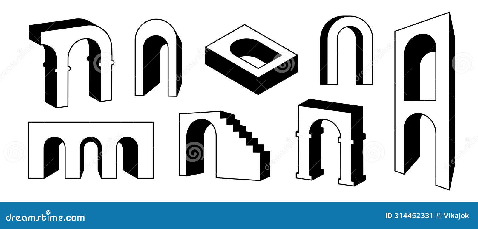 Set Of Linear Surreal Arches In Perspective. Outline Fun Geometric ...