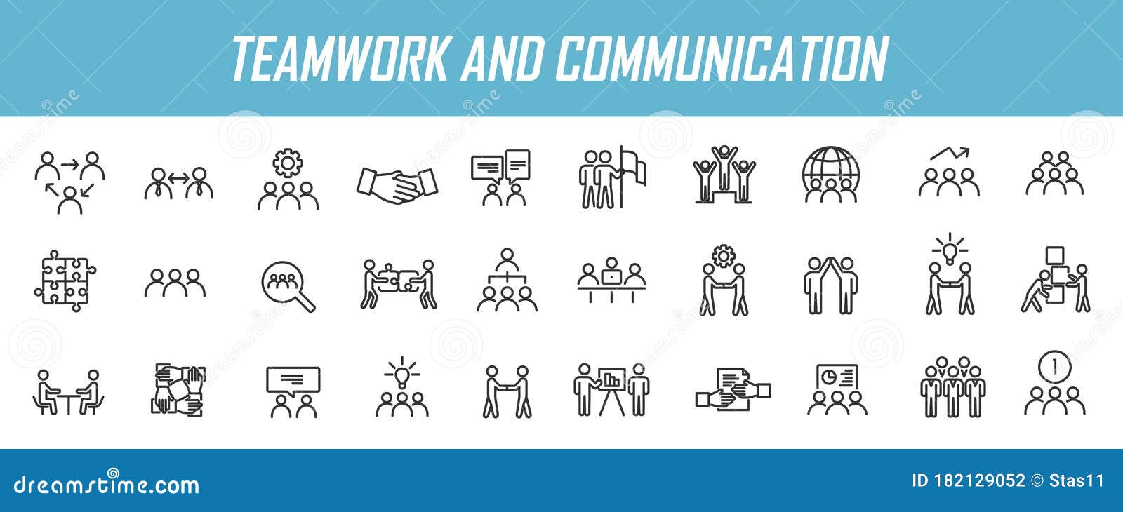 Set of Linear Teamwork Icons. Communication Icons in Simple Design ...