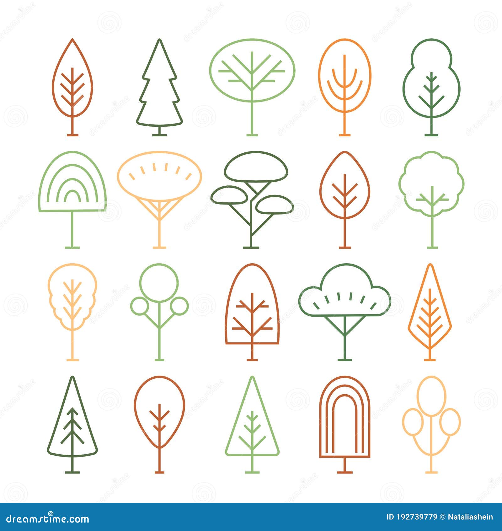 Set of Linear Trees Icons, Forest, Park and Garden Tree Stock Vector ...