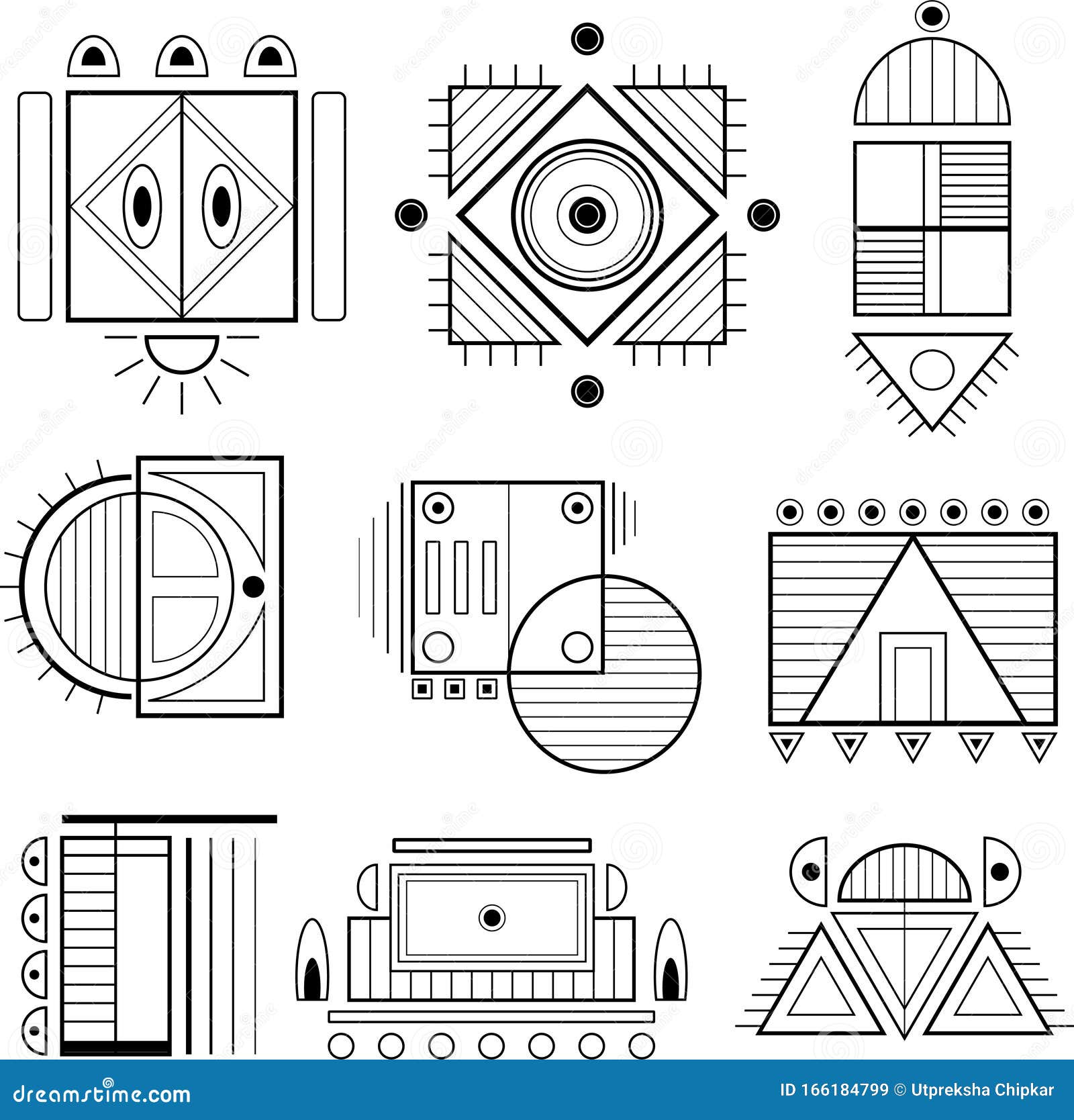 Set of linear tribal icons stock vector. Illustration of decorative ...