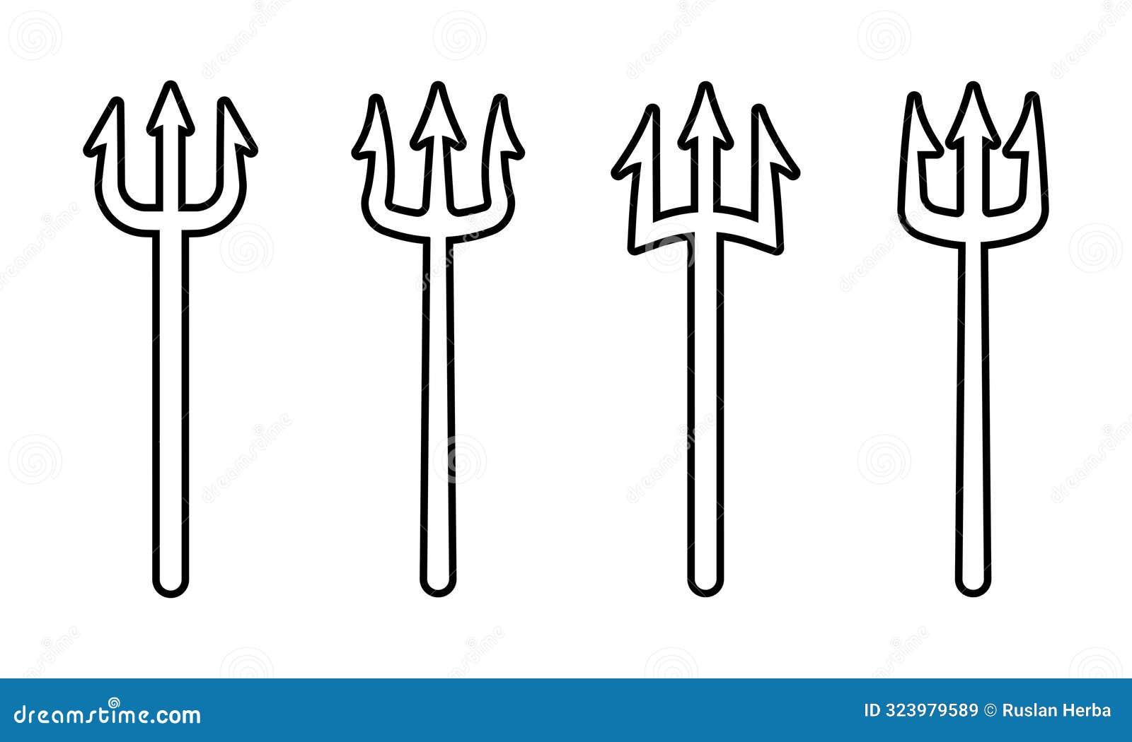 Set of Linear Trident Devil or Satan Vector Icons. Stock Illustration ...