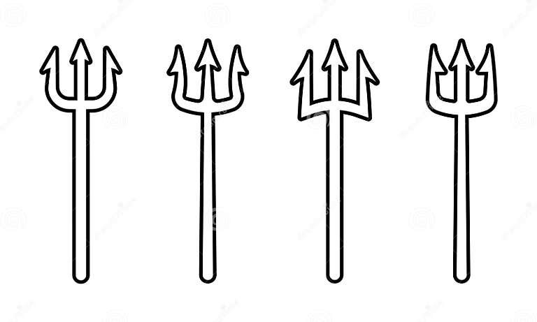 Set of Linear Trident Devil or Satan Vector Icons. Stock Illustration ...