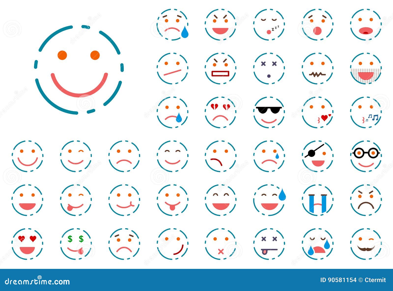 Set of lined smiley stock vector. Illustration of depression - 90581154