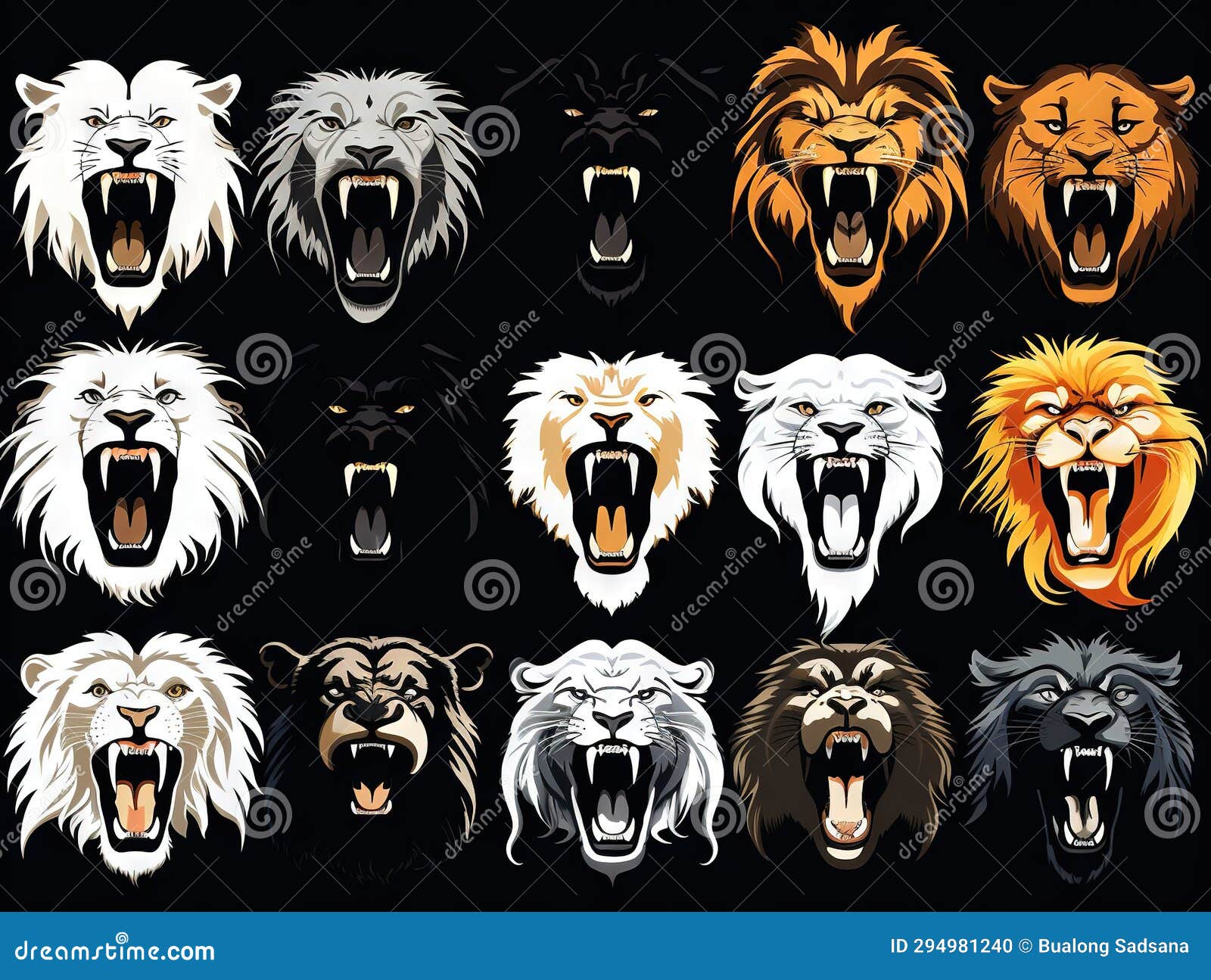 Set of lion snouts stock illustration. Illustration of aigenerated ...