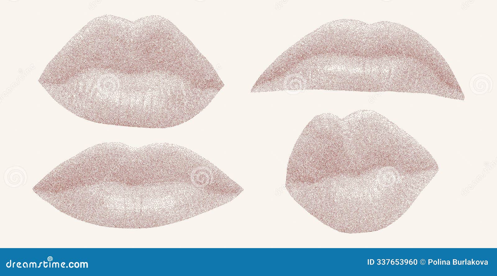 Set of Lips with Different Emotions in Stipple Dot Style. Red Textured ...