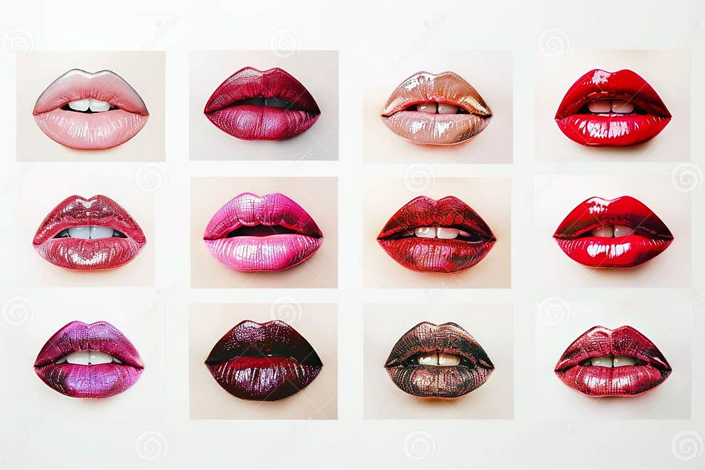 Set of Lips in Various Colors and Textures Stock Image - Image of ...
