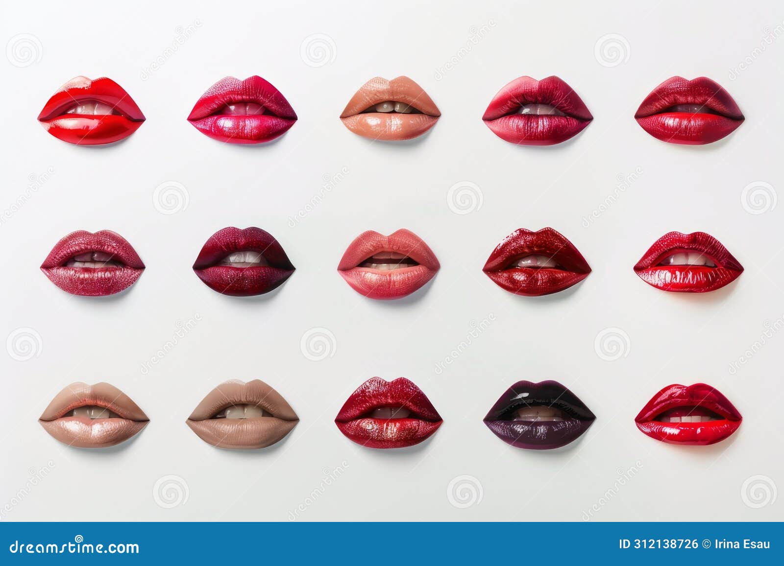 Set of Lips in Various Colors and Textures Stock Photo - Image of ...