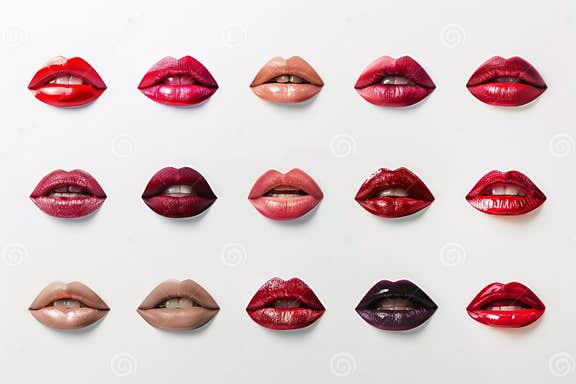 Set of Lips in Various Colors and Textures Stock Photo - Image of ...