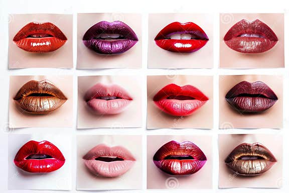 Set of Lips in Various Colors and Textures Stock Image - Image of ...