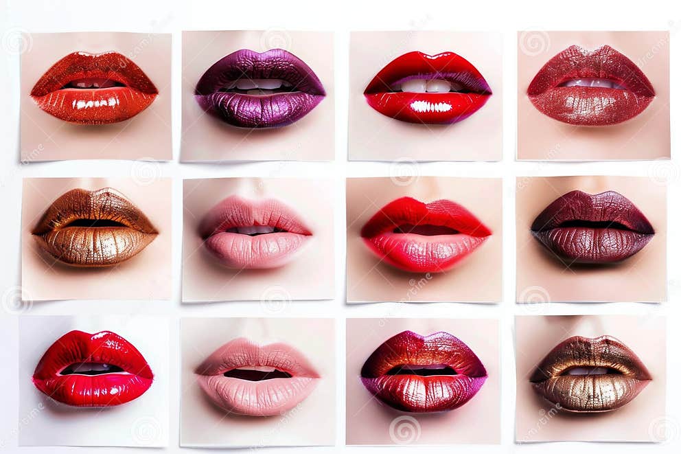 Set of Lips in Various Colors and Textures Stock Image - Image of ...