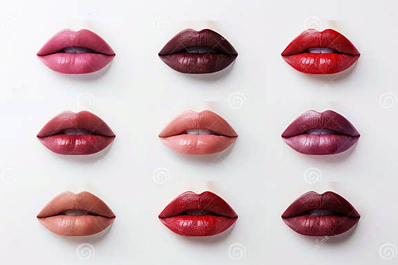 Set of Lips in Various Colors and Textures Stock Photo - Image of ...