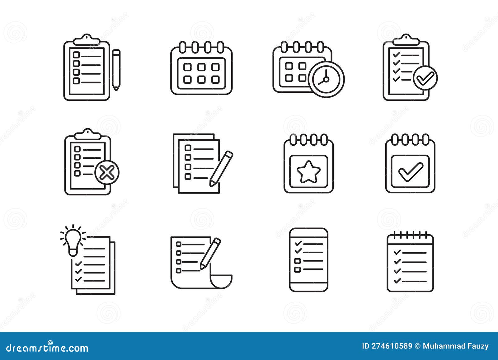 Set of List and Plan Icon in Line Style Stock Vector - Illustration of ...