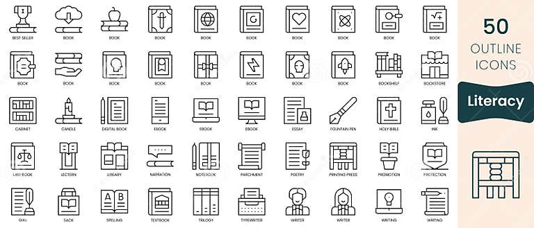 Set of Literacy Icons. Thin Linear Style Icons Pack Stock Vector ...