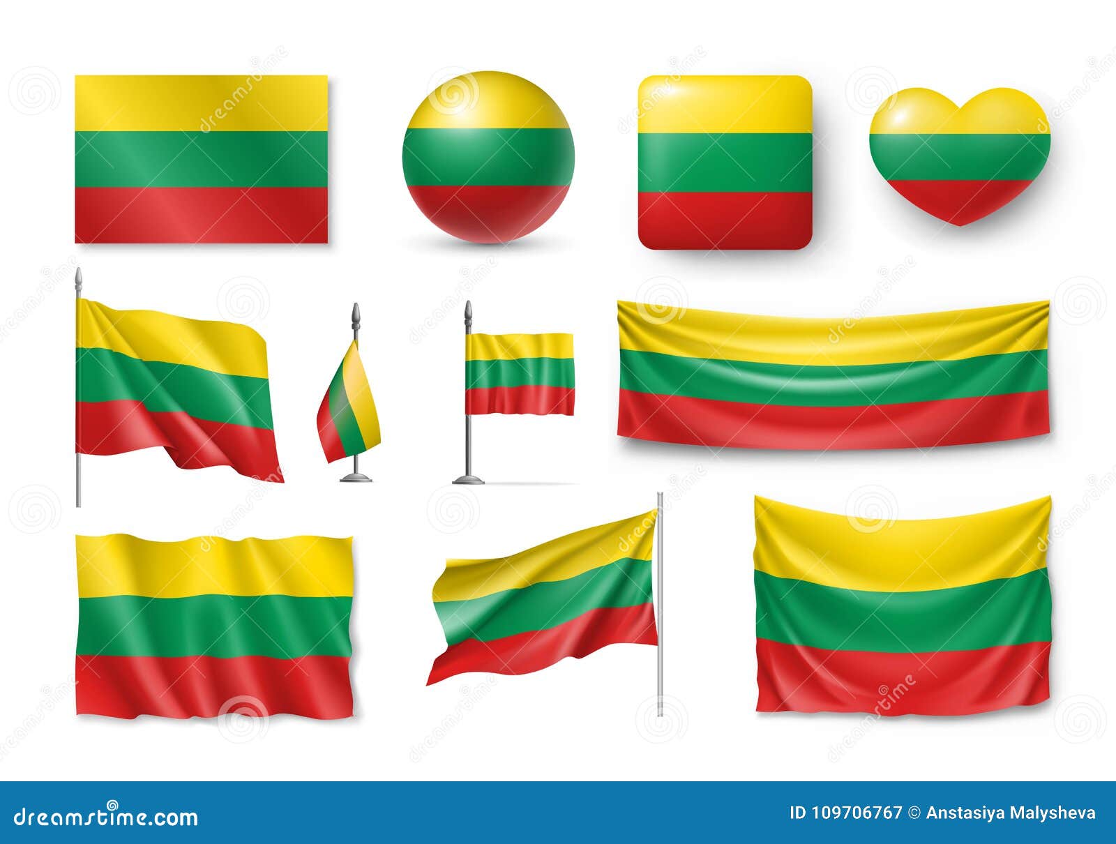 Set Lithuania Flags, Banners, Banners, Symbols, Flat Icon Stock Vector ...