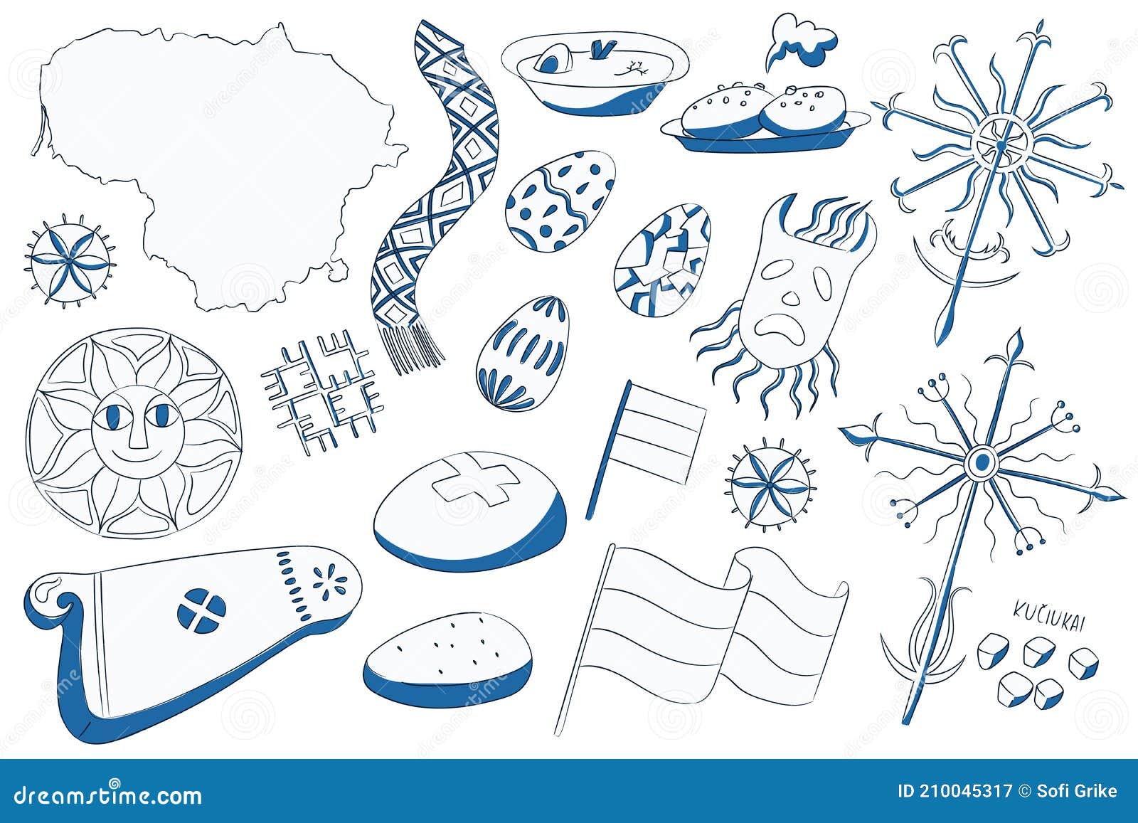 Set of Lithuanian Icon, Map Doodles. Hand Drawn Sketched. Vector ...
