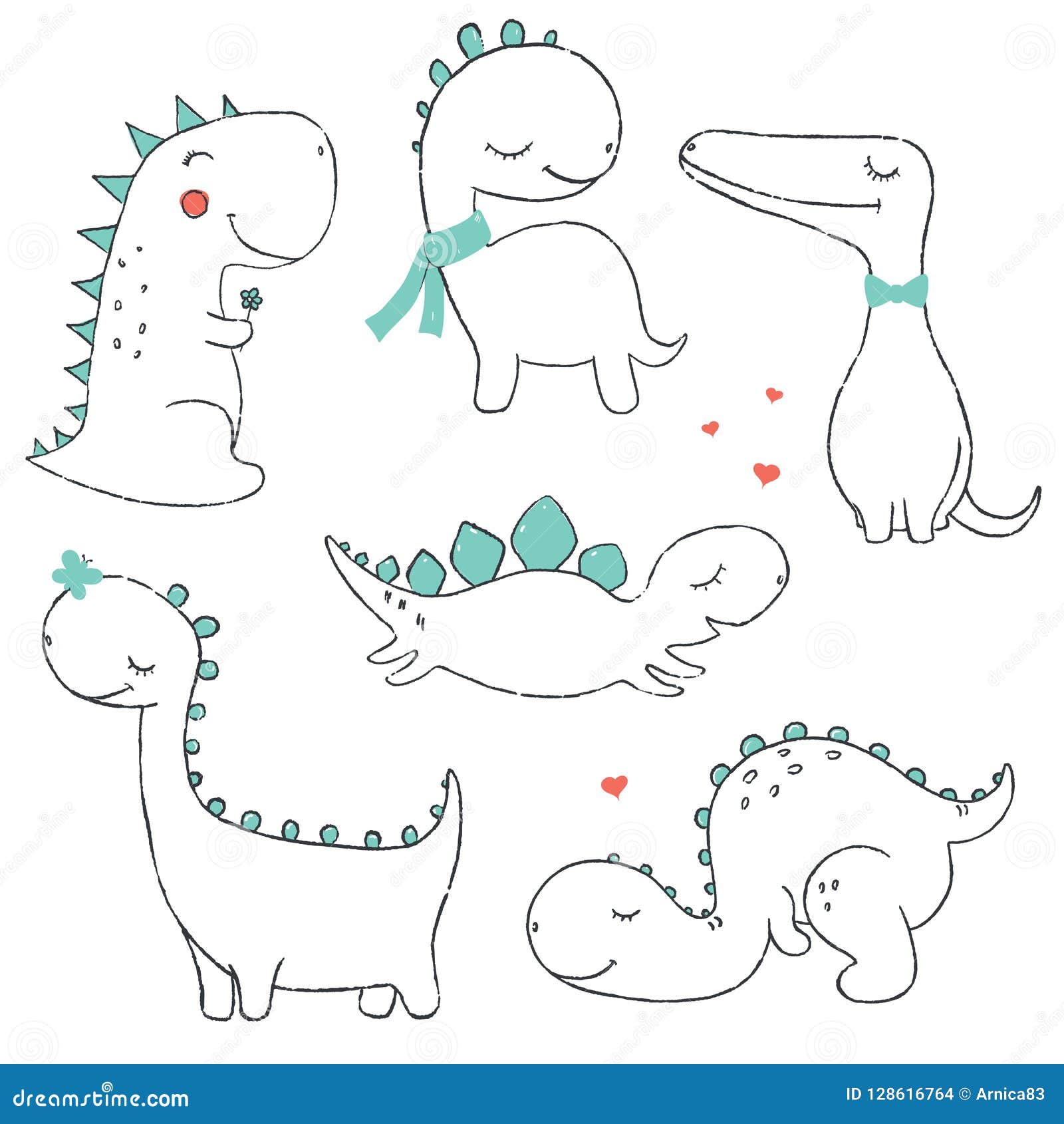 Set of little cute dinos stock illustration. Illustration of dino ...