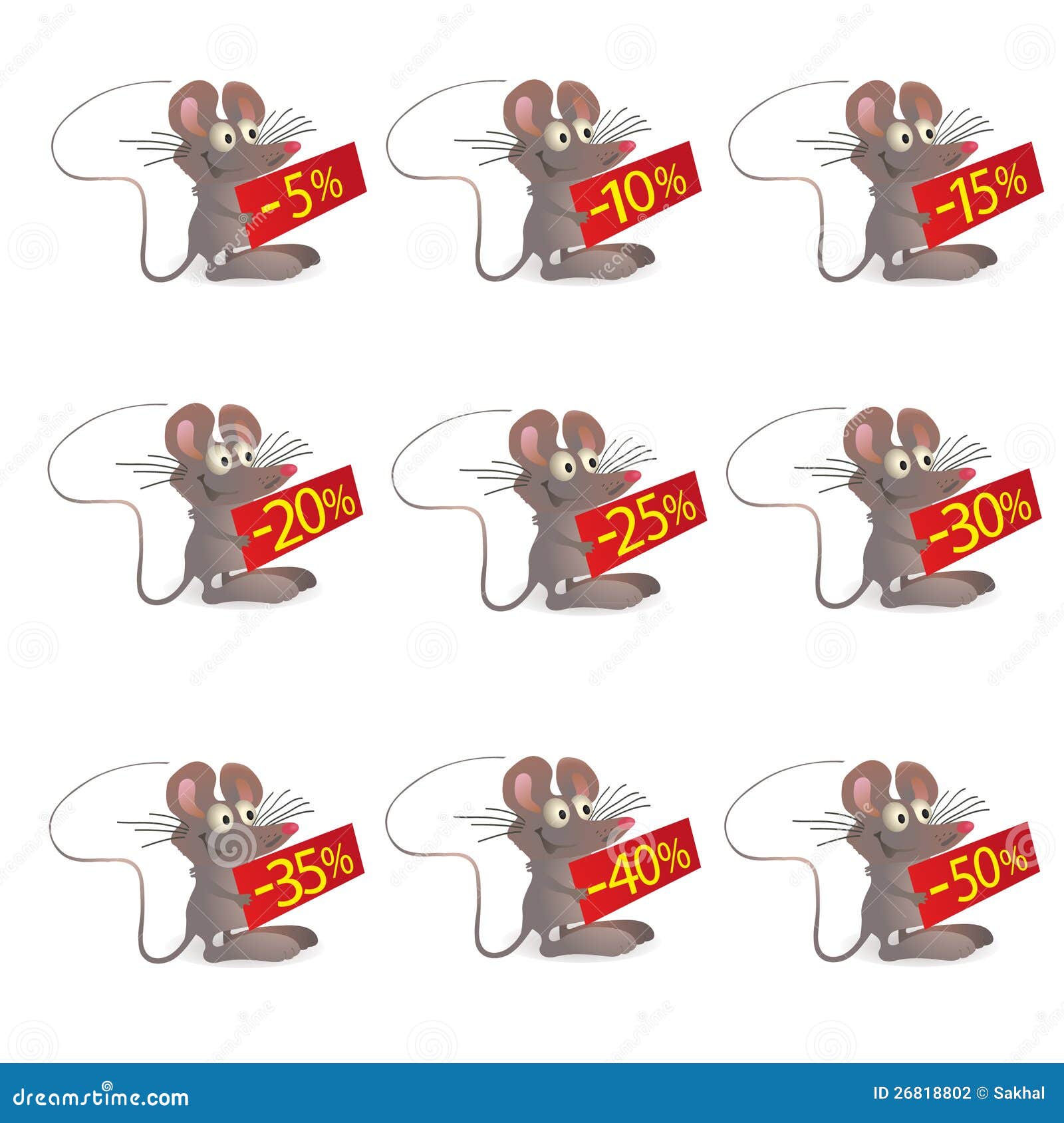 Set of Little Funny Mouses with Discount Boards Stock Vector ...
