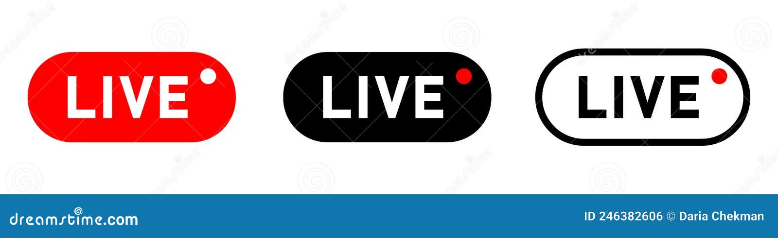 Set Live Broadcast Button in Flat Style Isolated on White Background ...