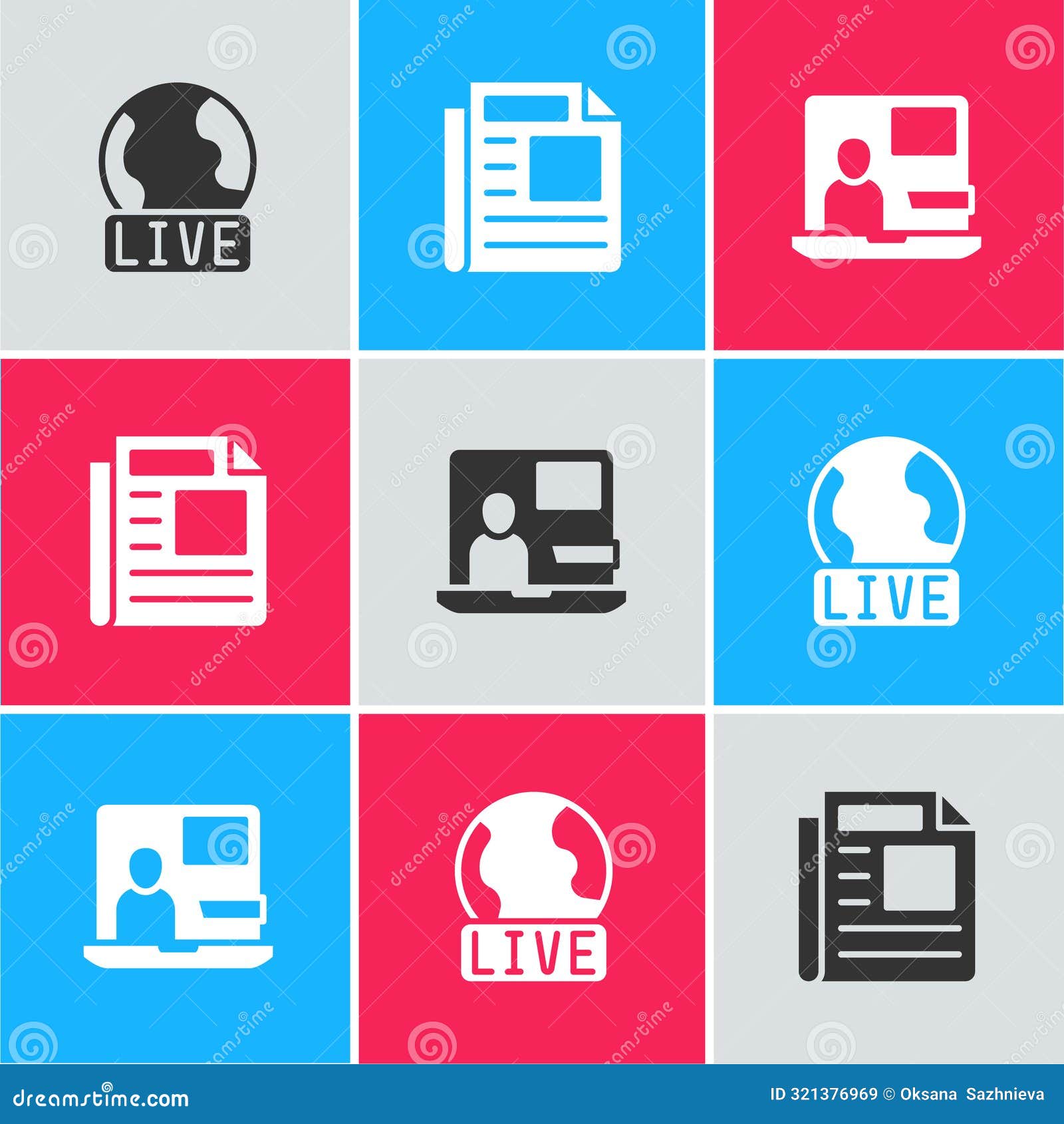 Set Live Report, News and World News Icon. Vector Stock Vector ...