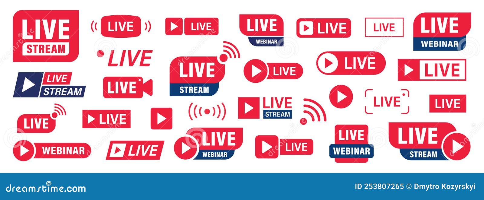 Set of Live Stream or Webinar Icons. Colored Button. Live Event. Stream ...
