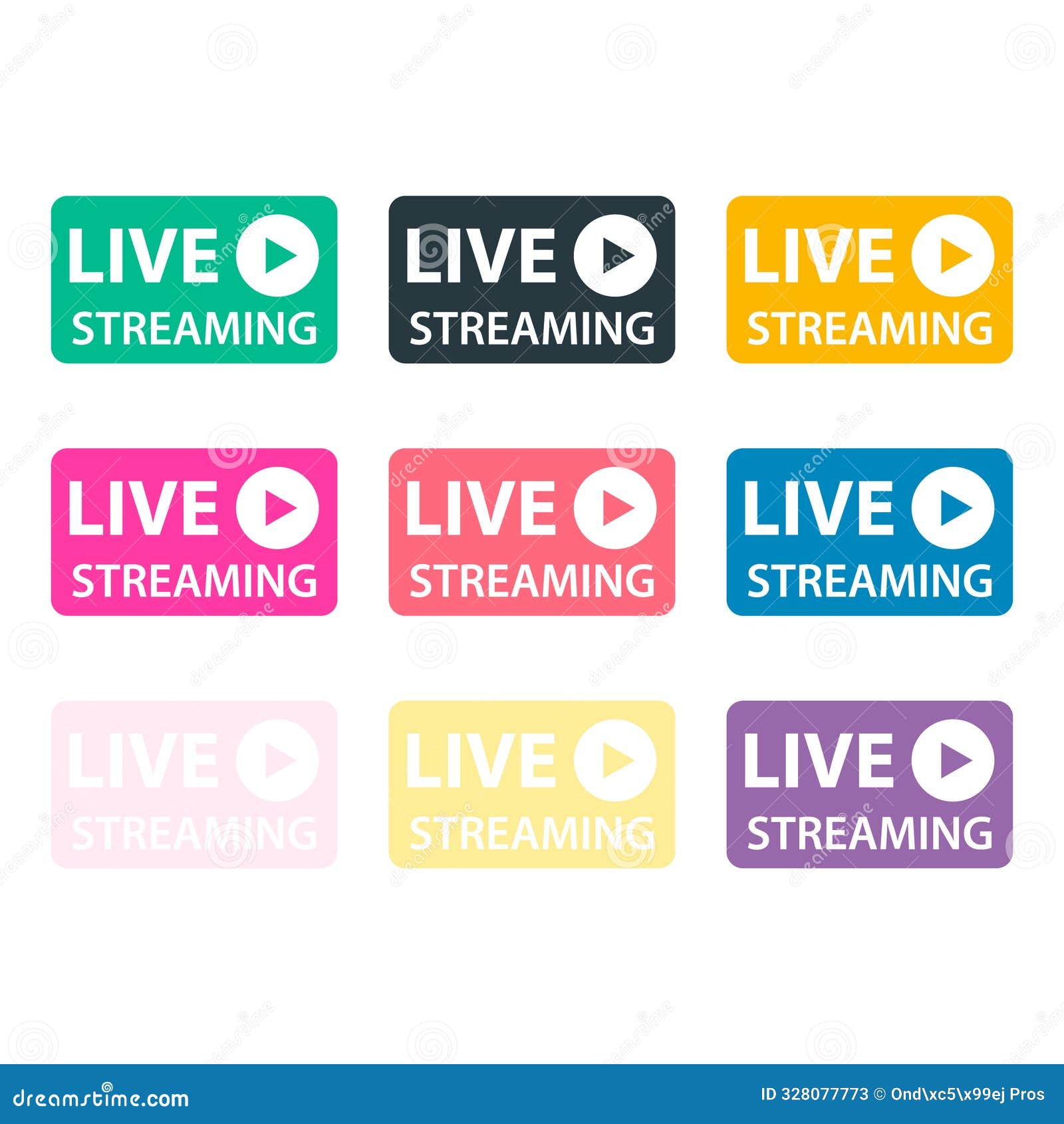 Set of Live Streaming Icon, Stream Button Design, Web Player Vector ...