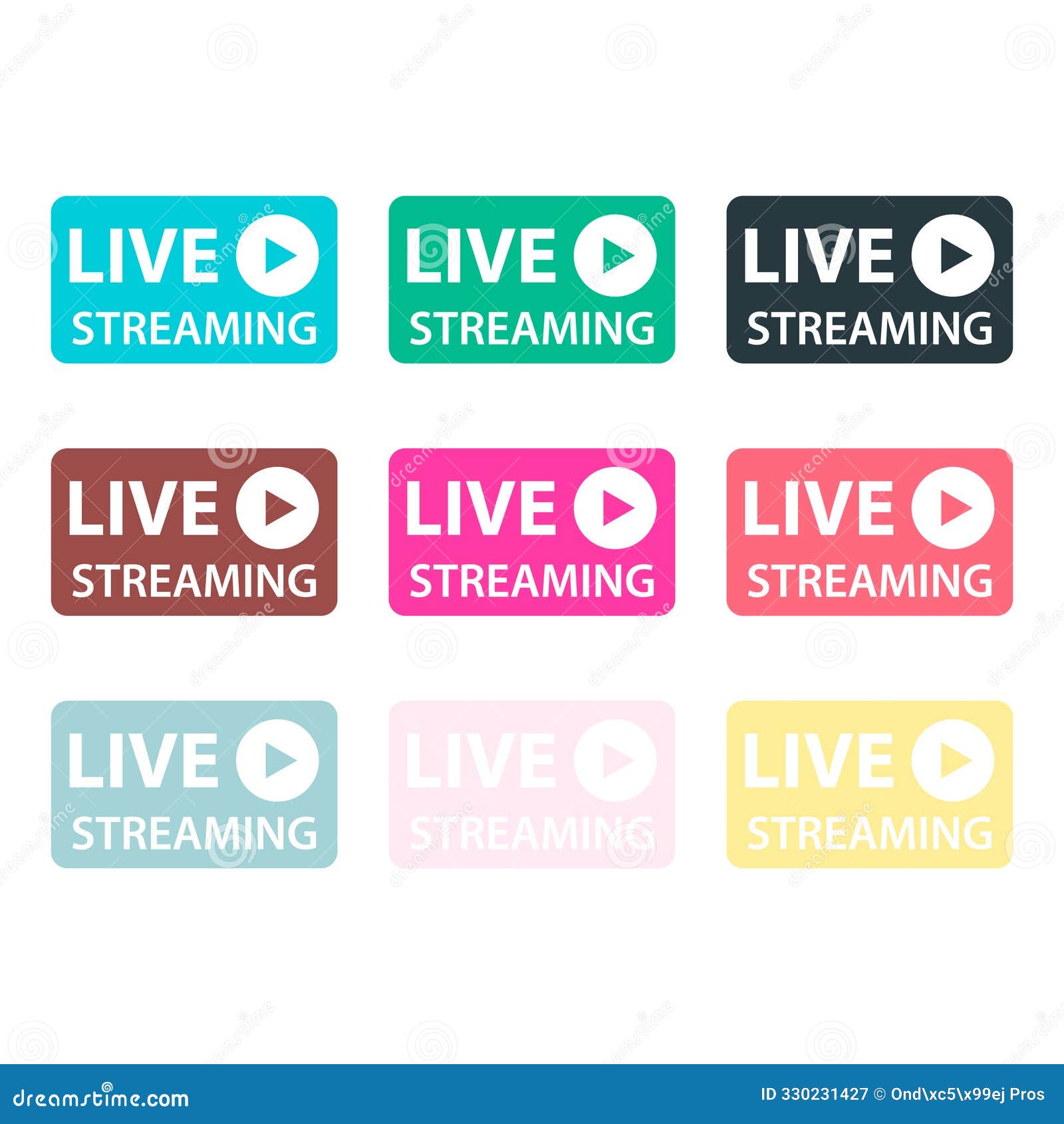 Set of Live Streaming Icon, Stream Button Design, Web Player Vector ...