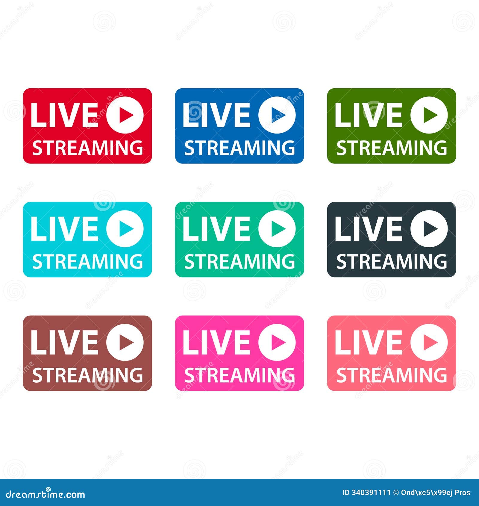 Set of Live Streaming Icon, Stream Button Design, Web Player Vector ...