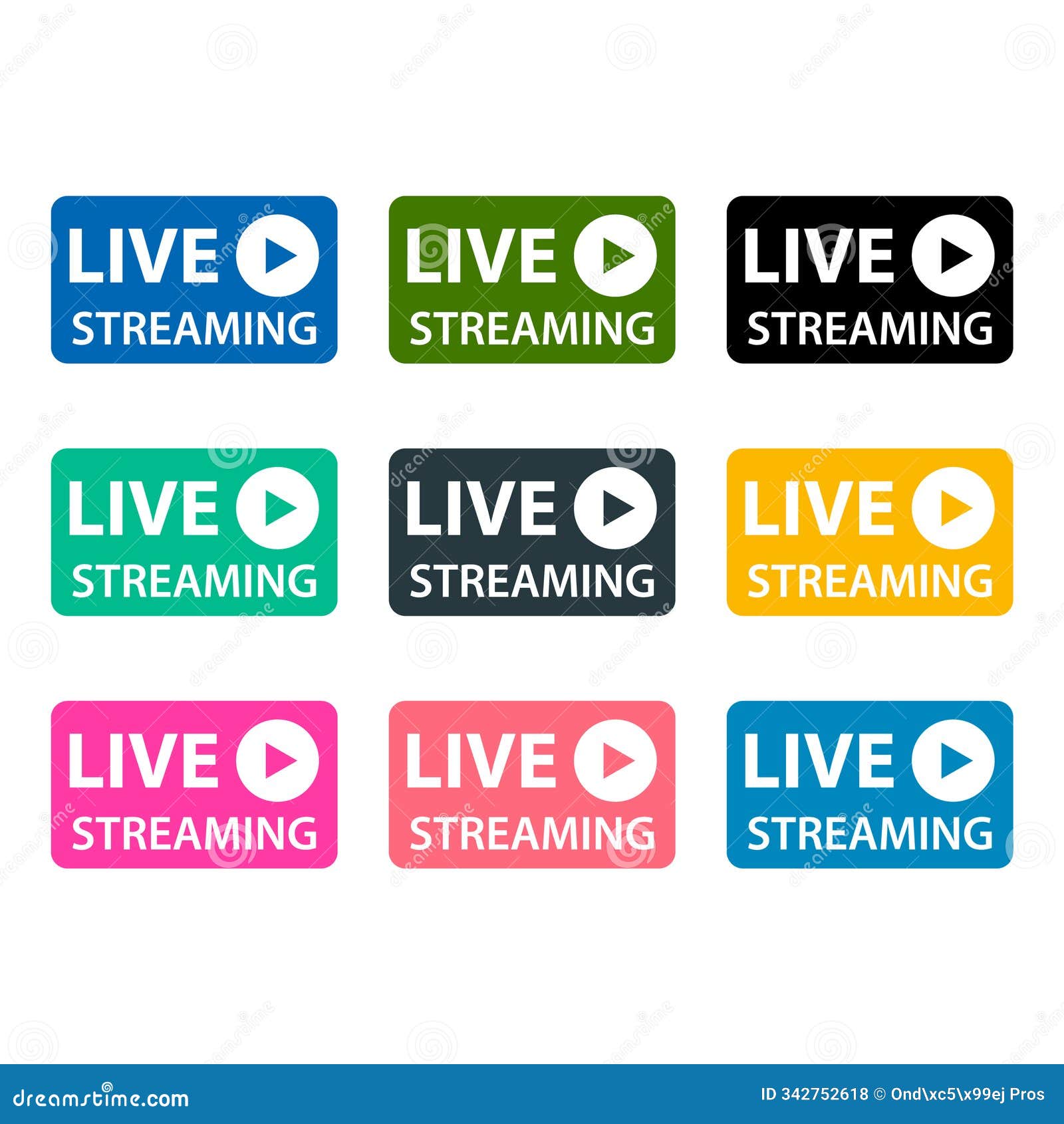 Set of Live Streaming Icon, Stream Button Design, Web Player Vector ...