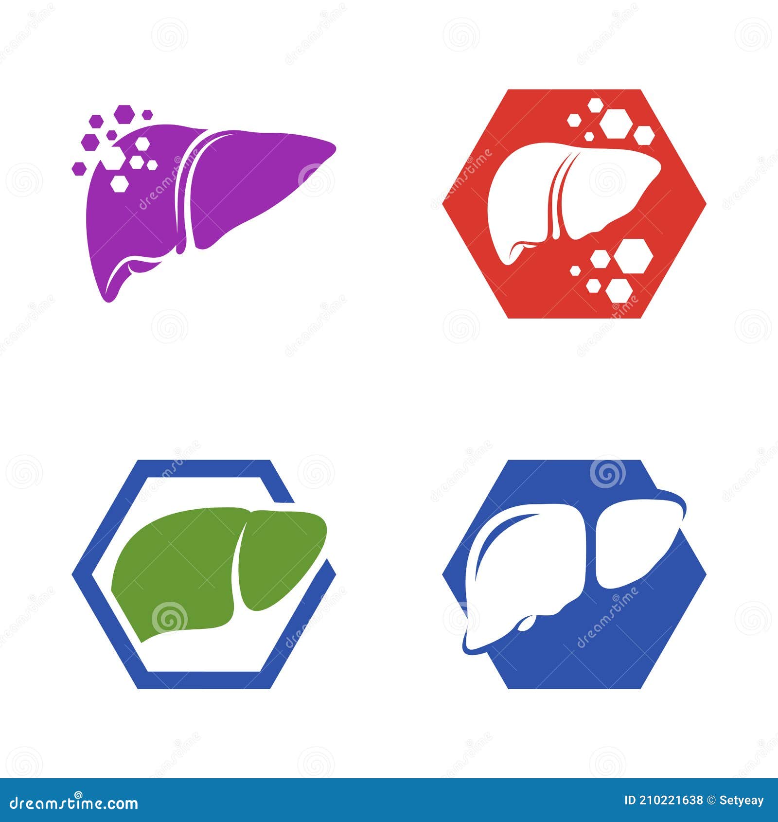 Set of Liver with Hexagon Logo Vector Template, Creative Liver Logo ...