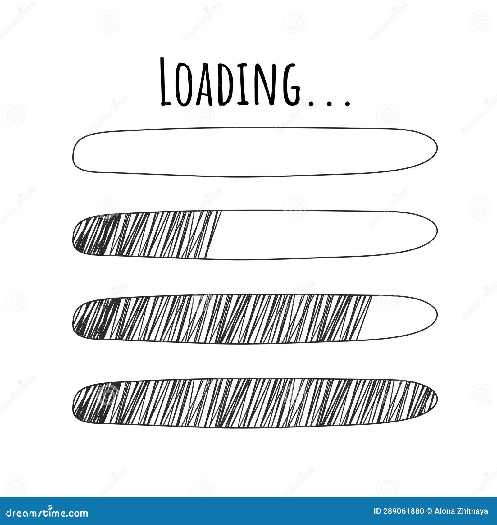 Set Loading Bar, Progress in Doodle Style Isolated on White Background ...