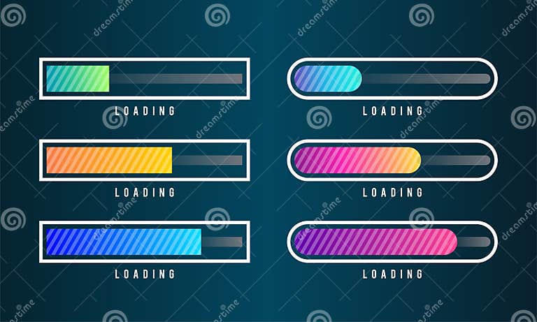Set of Loading Bar Vector Illustration. Progress Visualization. Loading Status Collection Stock ...
