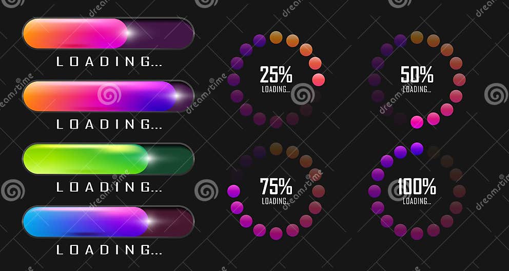 Set of Loading Bar Vibrant Gradient Blend Stock Vector - Illustration ...