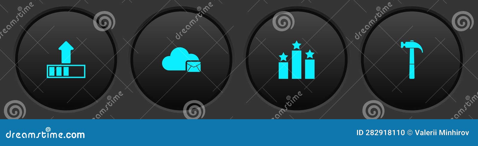 Set Loading, Cloud Mail Server, Ranking Star and Hammer Icon. Vector ...
