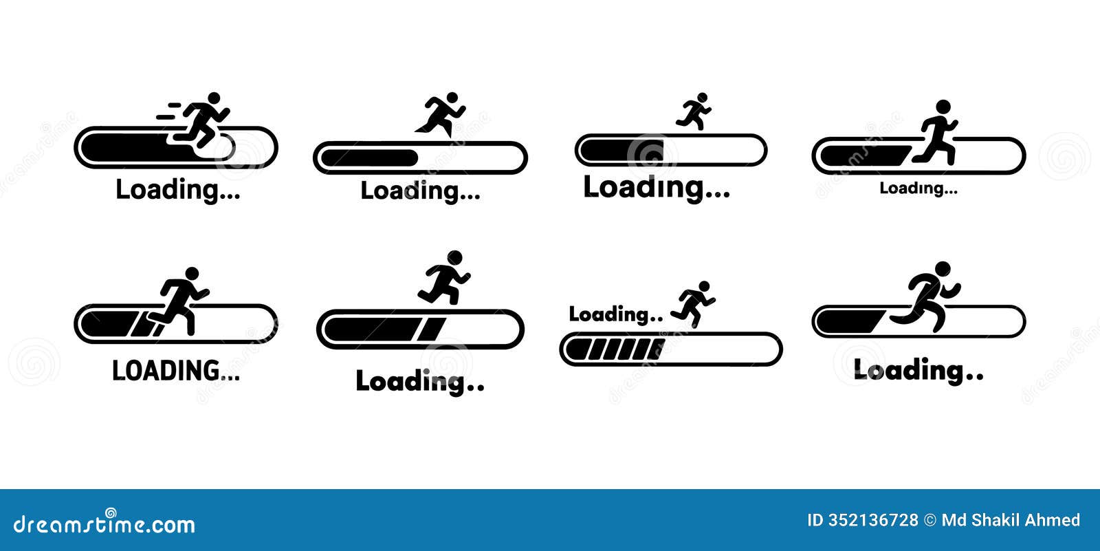 Various Loading Screens with Running Figures. a Set of Loading Icons ...