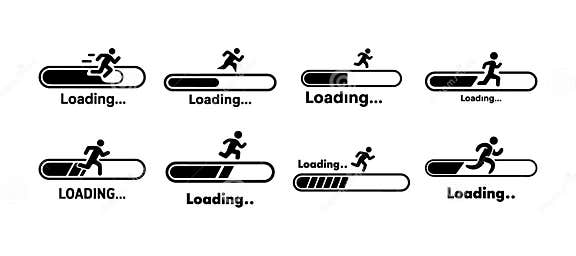 Various Loading Screens with Running Figures. a Set of Loading Icons ...