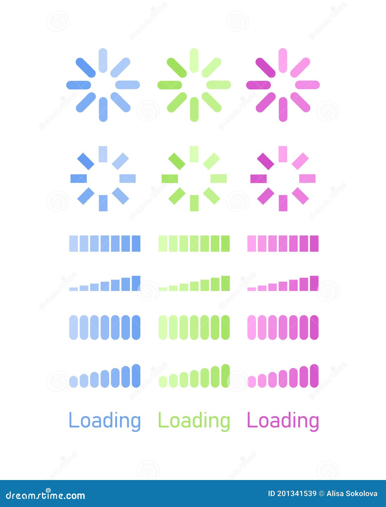 Set of loading icons stock vector. Illustration of flat - 201341539