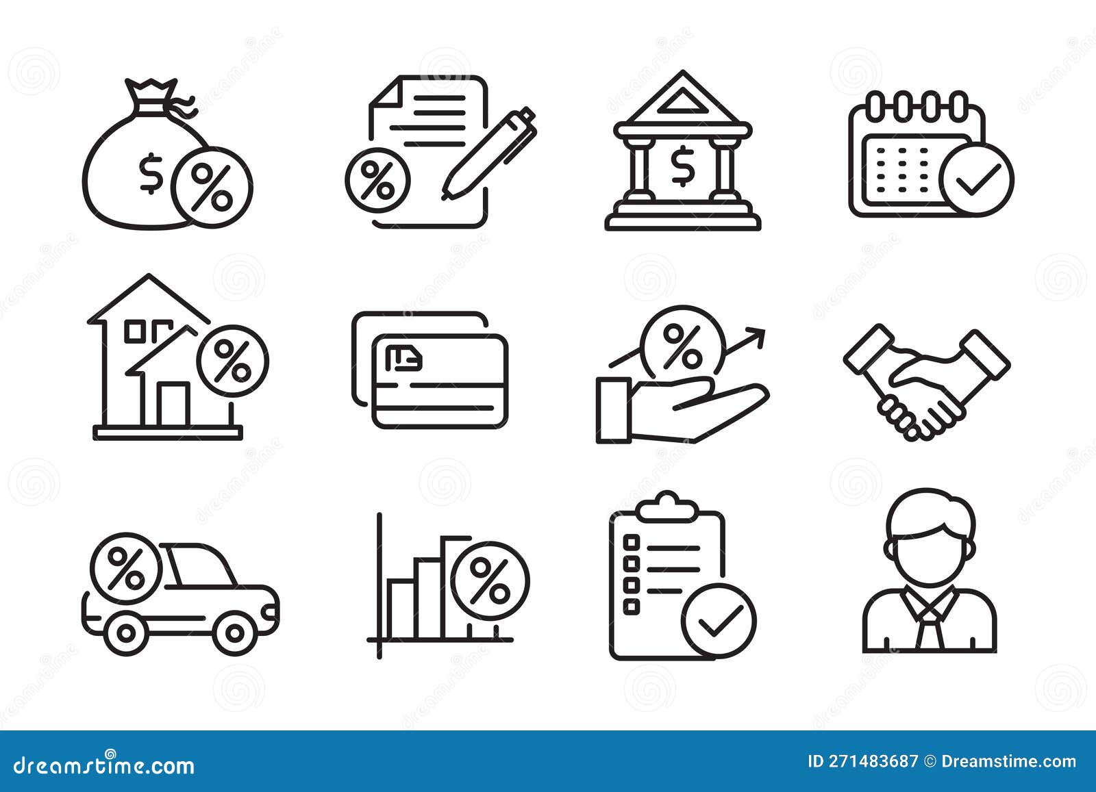 Set of Loan Icons in Linear Style Stock Vector - Illustration of symbol ...