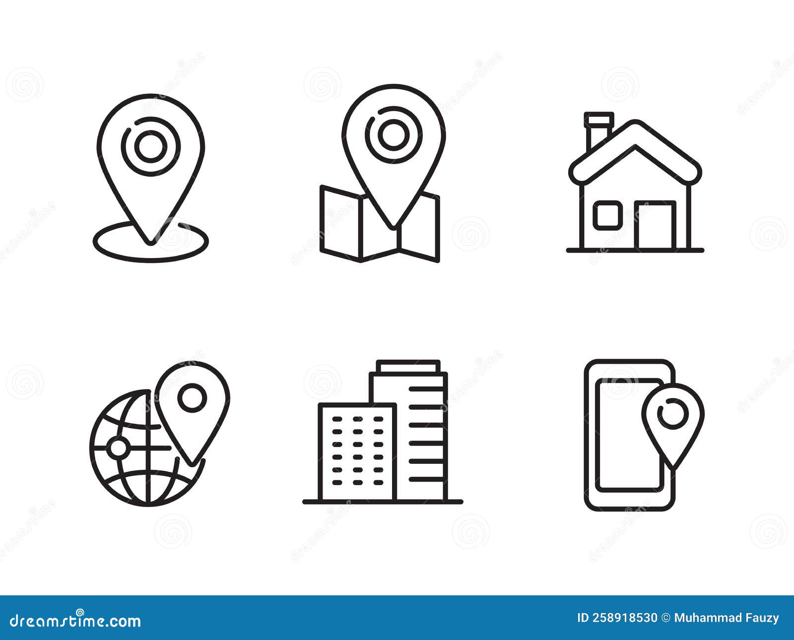 Set of Location and Address Icon with Line Style Stock Vector ...