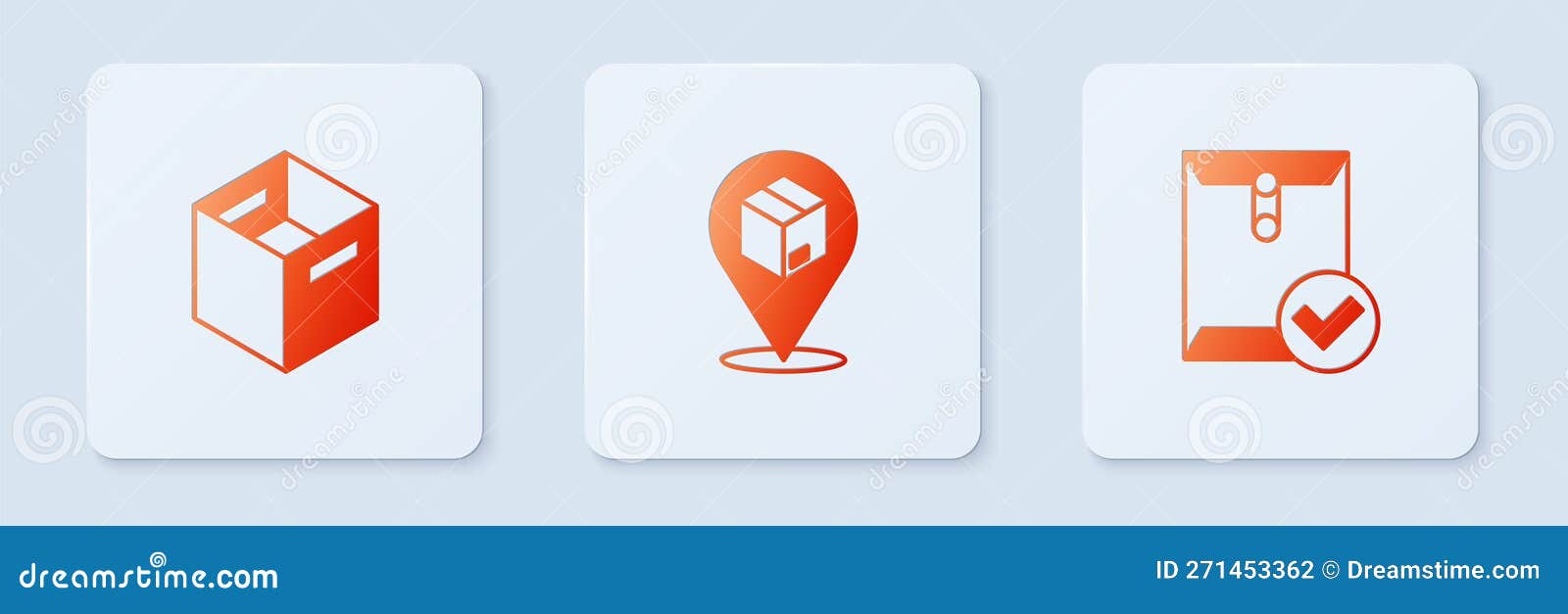Set Location with Cardboard Box, Carton and Envelope and Check Mark ...