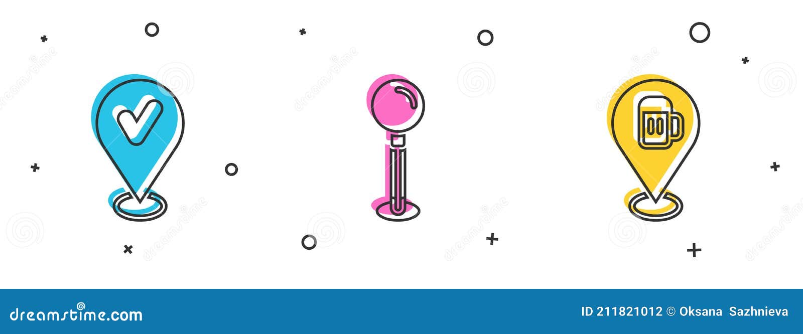 Set Location with Check Mark, Push Pin and Alcohol or Beer Bar Location ...