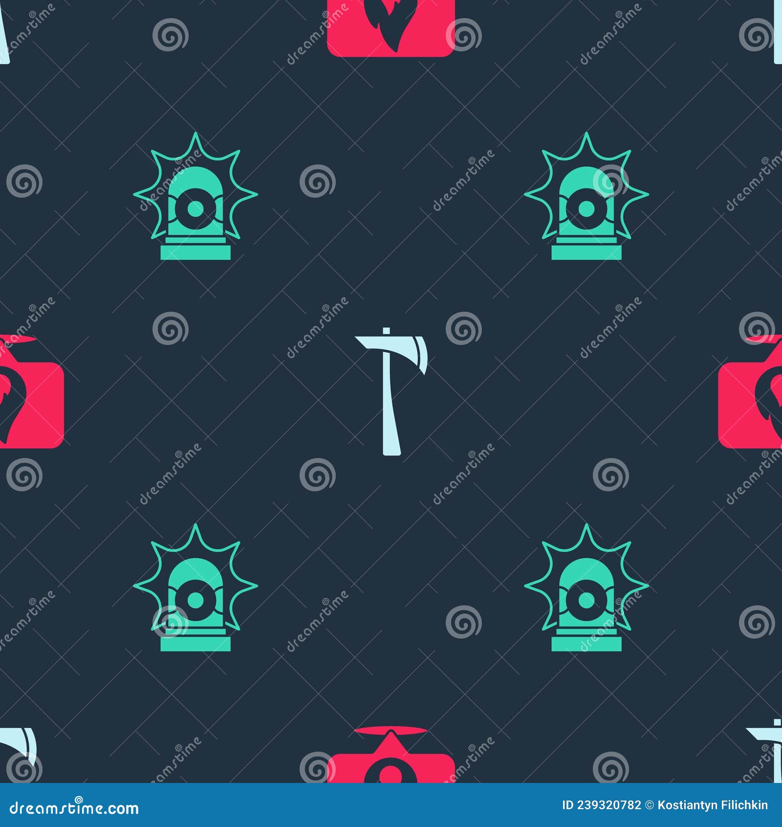 Set Location with Fire Flame, Firefighter Axe and Flasher Siren on ...