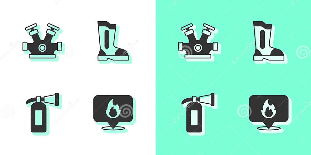 Set Location with Fire Flame, Fire Hydrant, Extinguisher and Boots Icon ...