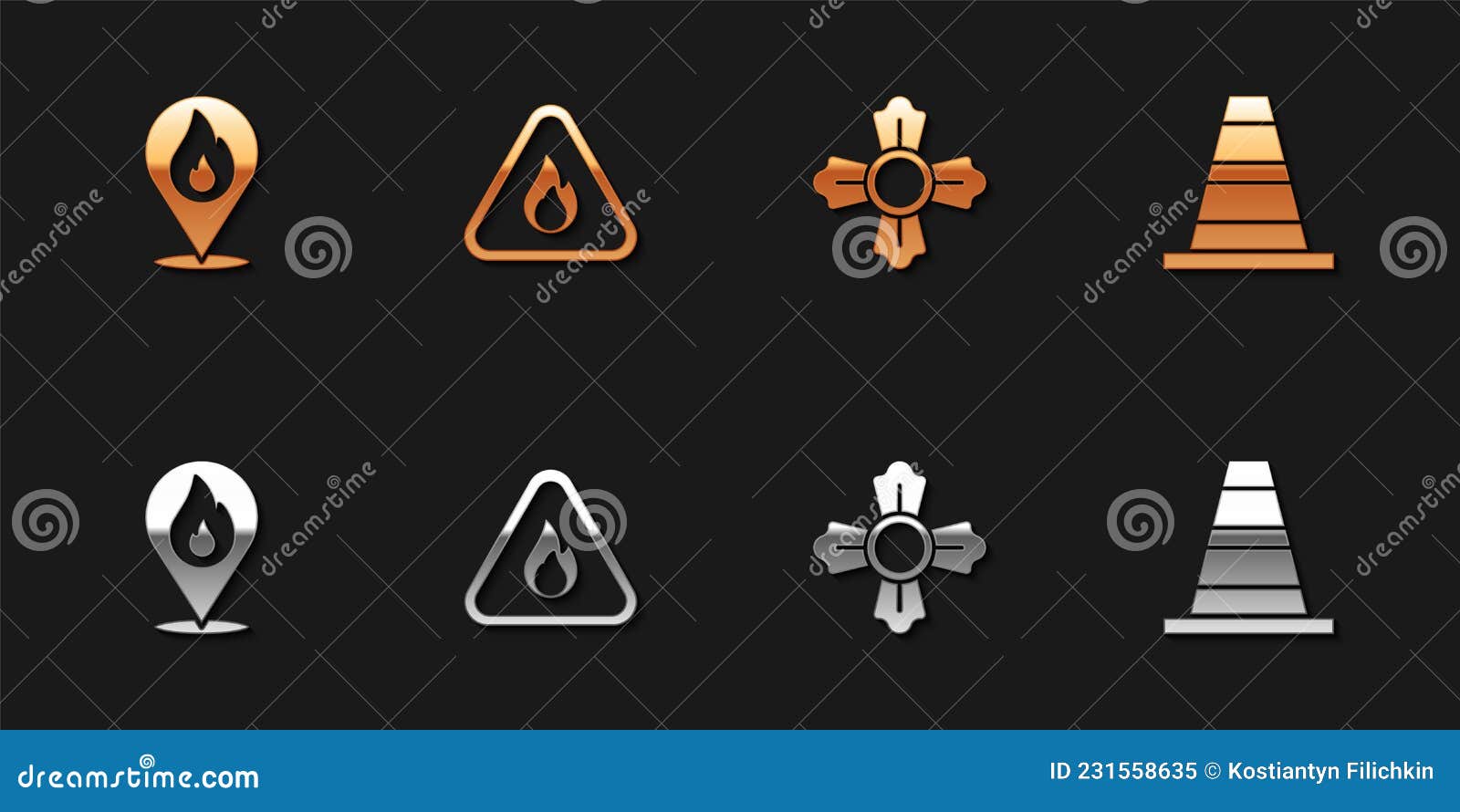 Set Location with Fire Flame, Fire in Triangle, Firefighter and Traffic ...