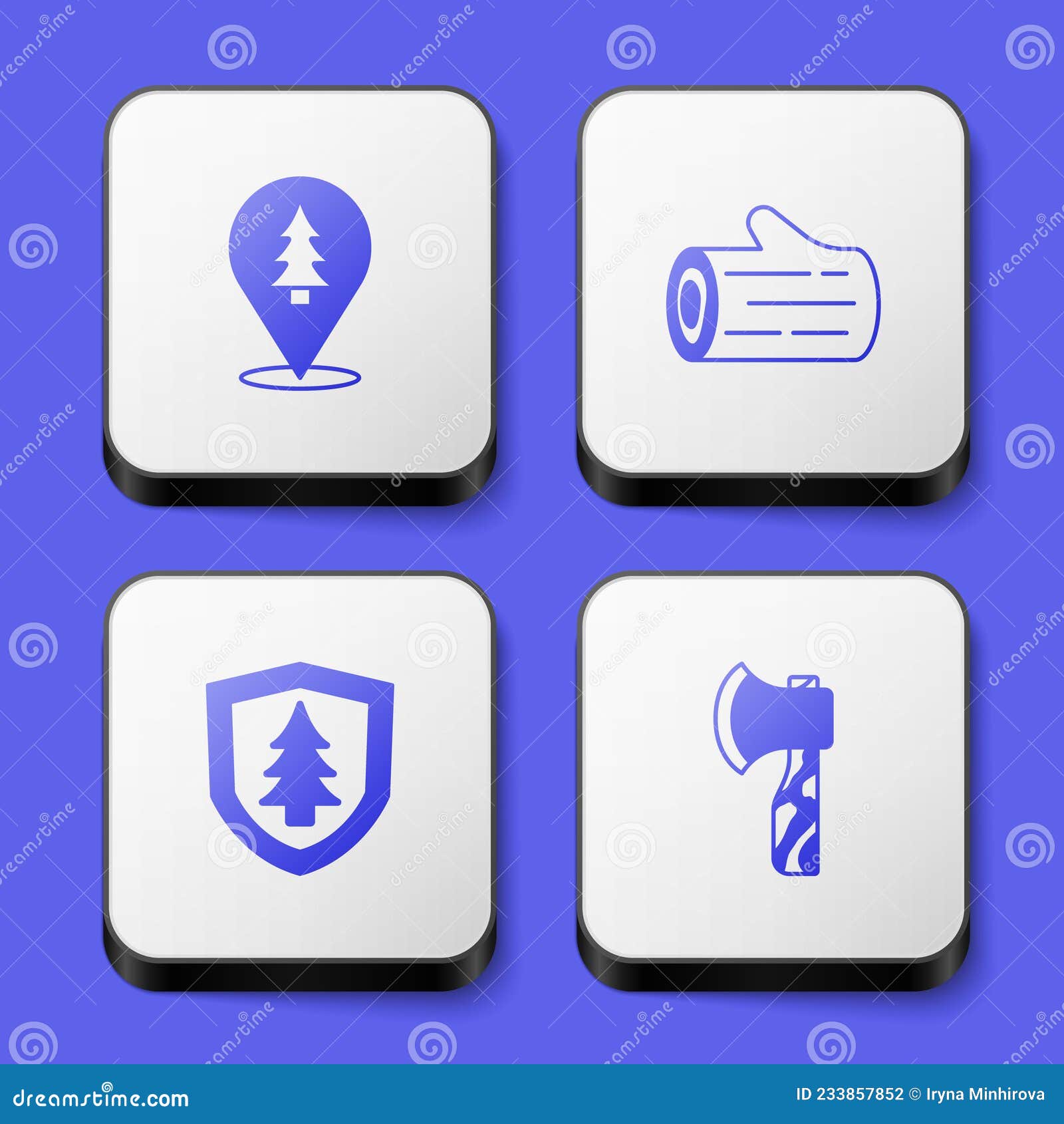 Set Location of the Forest, Wooden Log, Shield with Tree and Axe Icon ...