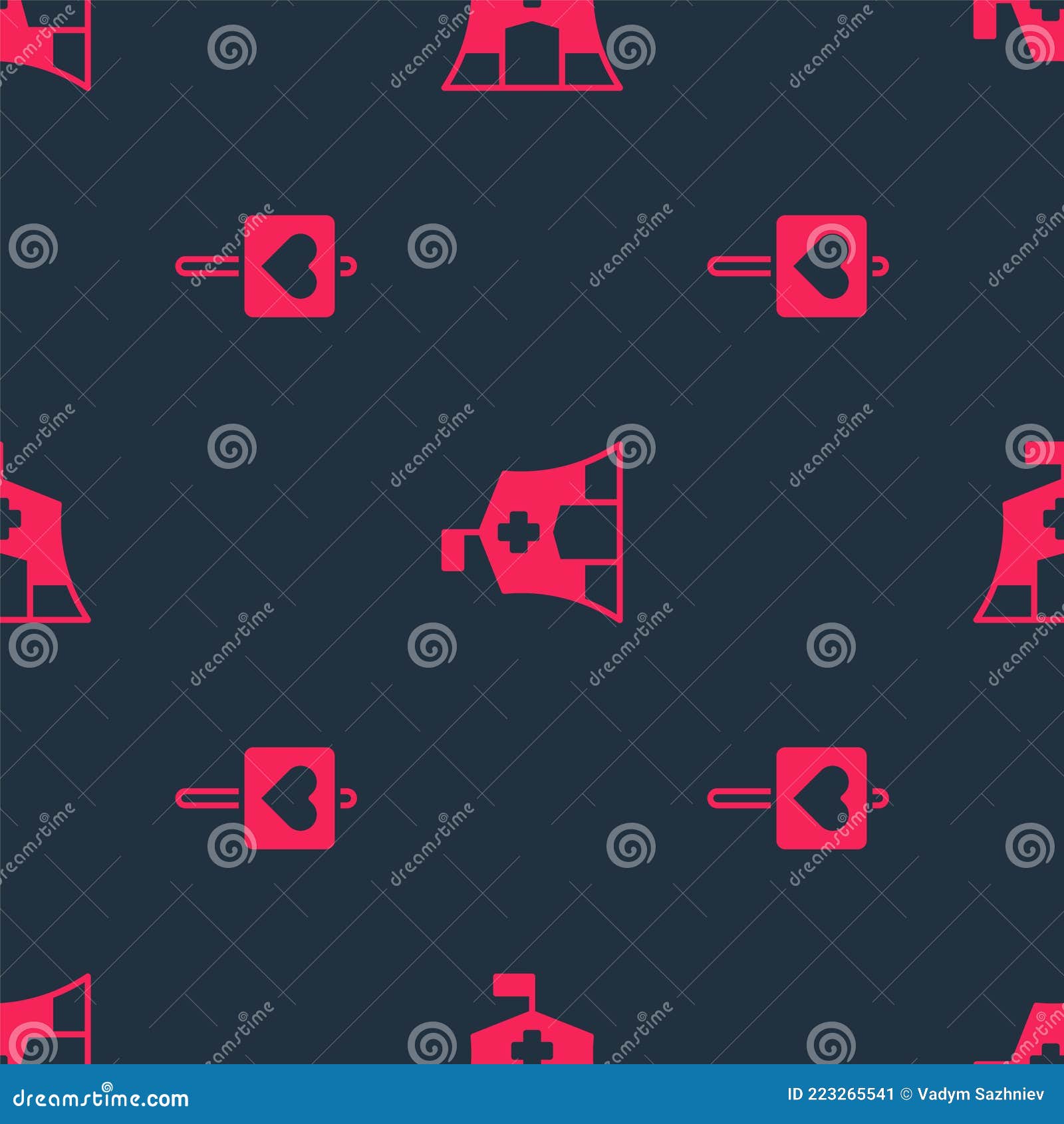 Set Location with Heart and Emergency Medical Tent on Seamless Pattern ...